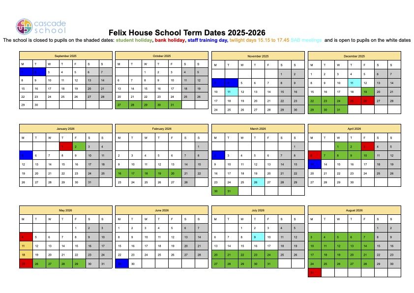 Term Dates & Timetables - Cascade Schools